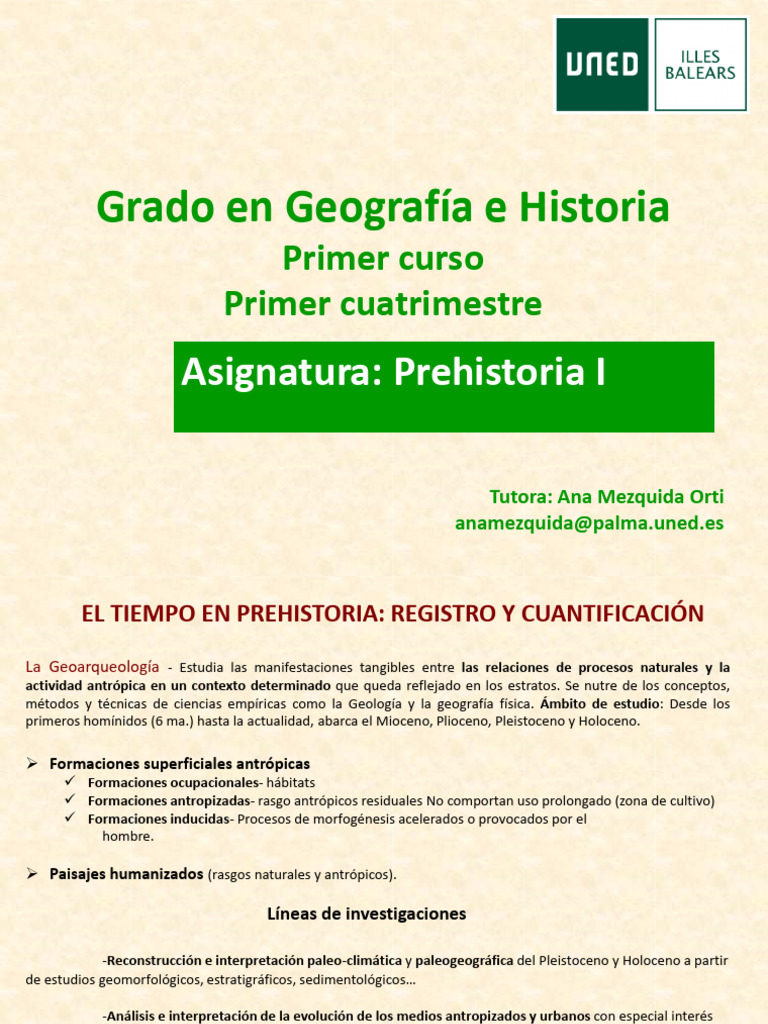 PrehistoriaI. Tut. 3.AM.2024 | PDF | Escala de tiempo geológico | Era de Hielo