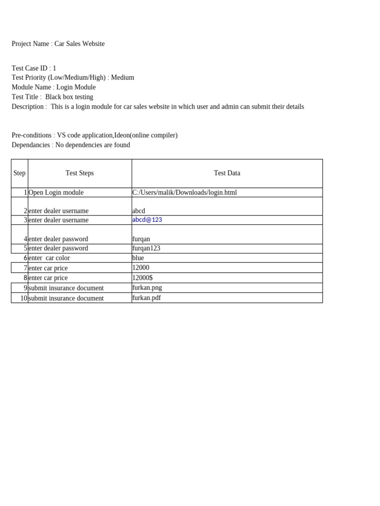 Test Case Template Exp | PDF