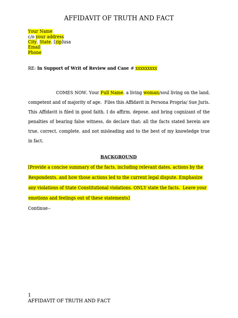 Affidavit in Support of Writ of Review | PDF