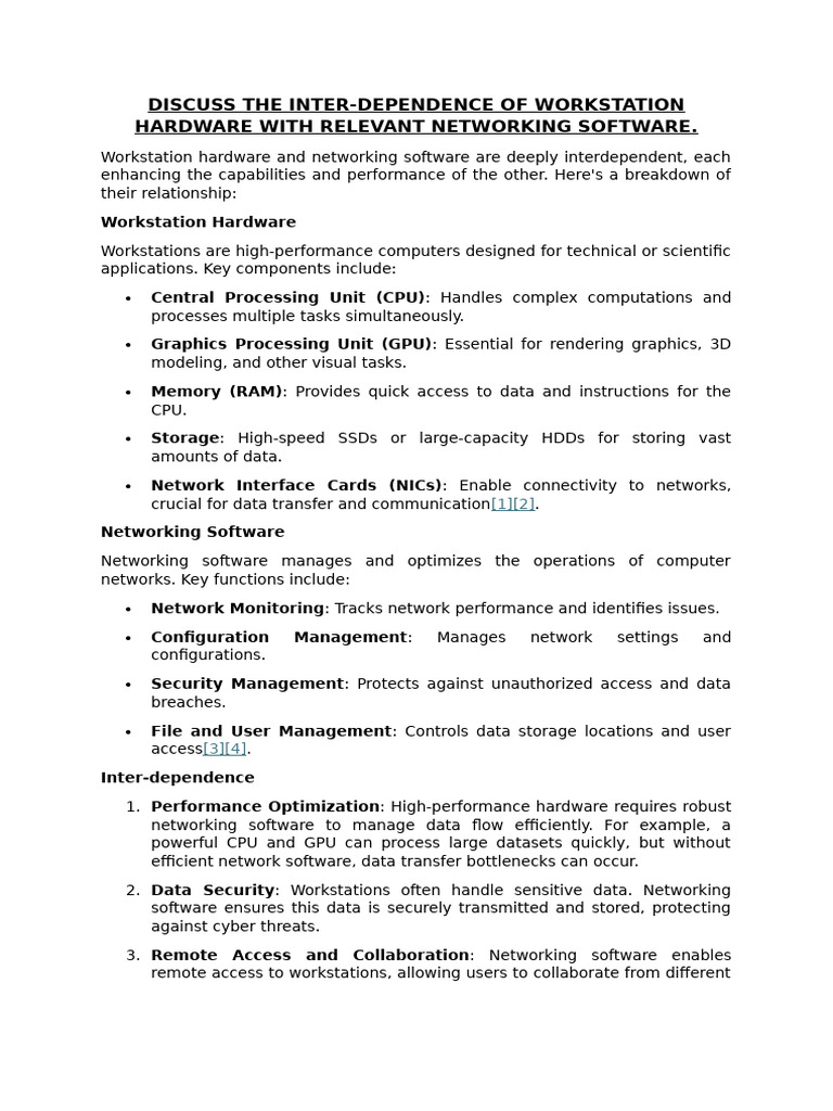 Interdependence of Workstation Hardware and Networking Software | PDF ...