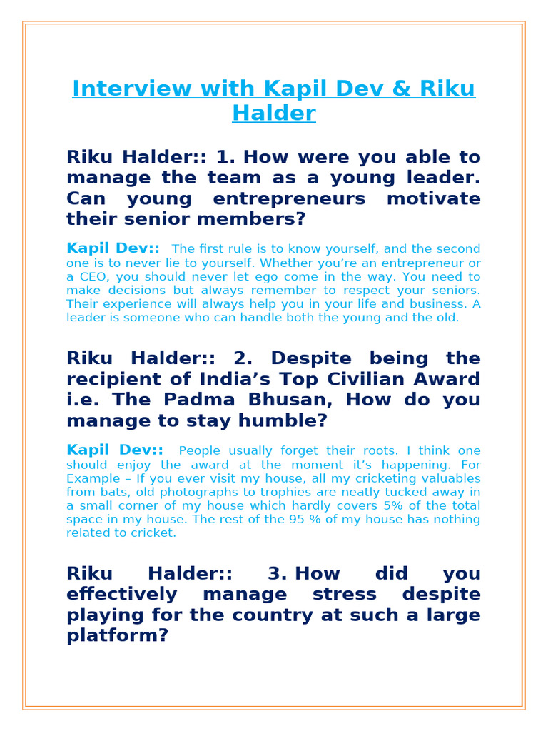 Interview With Kapil Dev | PDF | Cricket