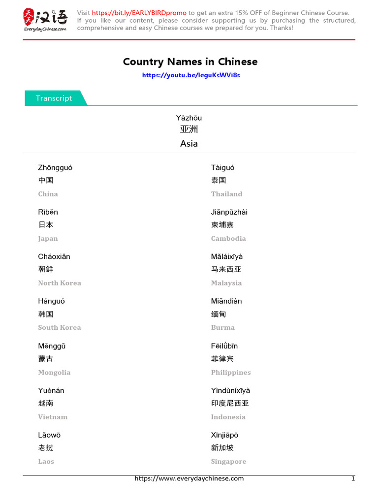 Country Names in Mandarin Chinese | PDF