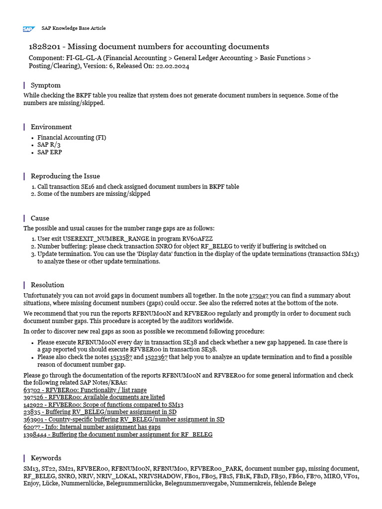 Missing Document Numbers in SAP FI | PDF | Information Technology ...