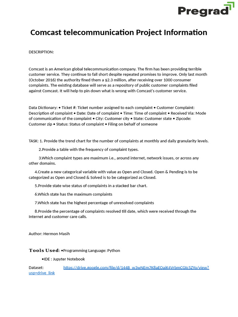 Project 1 - Comcast Telecommunication | PDF