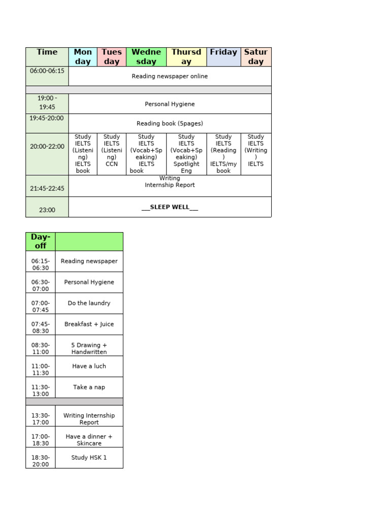 Schedule Semester IV | PDF