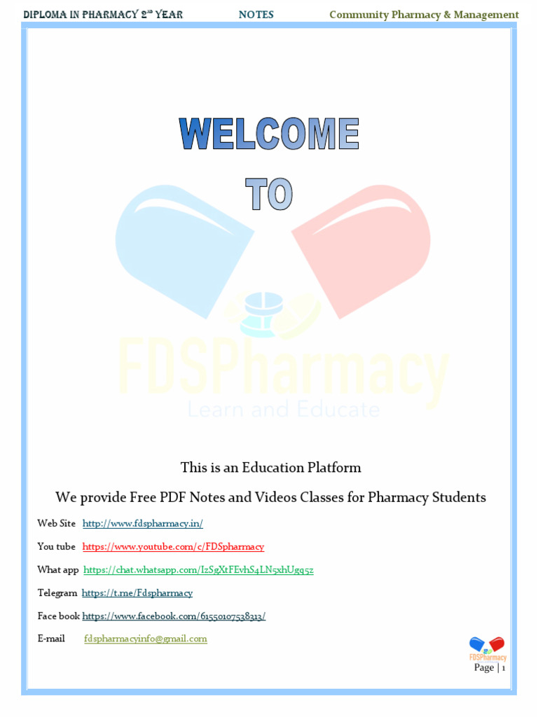 Community Pharmacy Management Notes | PDF | Pharmacy | Pharmacist