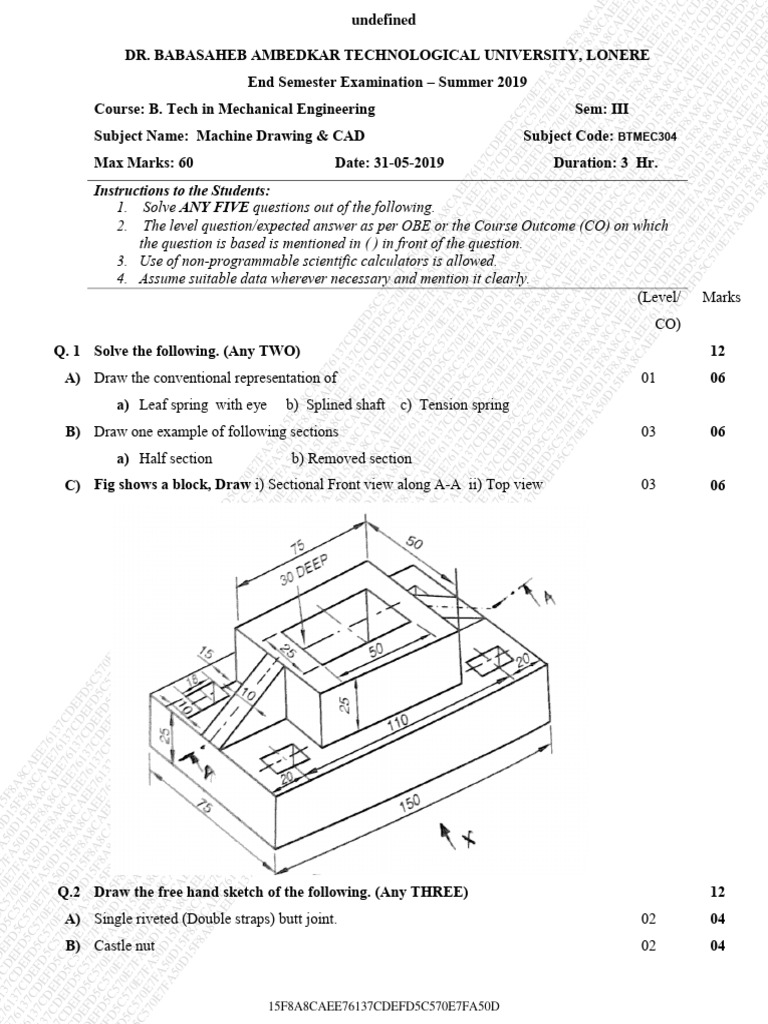 btech-mech-3-sem-machine-drawing-and-cad-btmec304-may-2019 | PDF