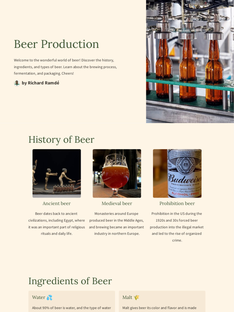 Types and Process of Beer Production | PDF | Brewing | Beer
