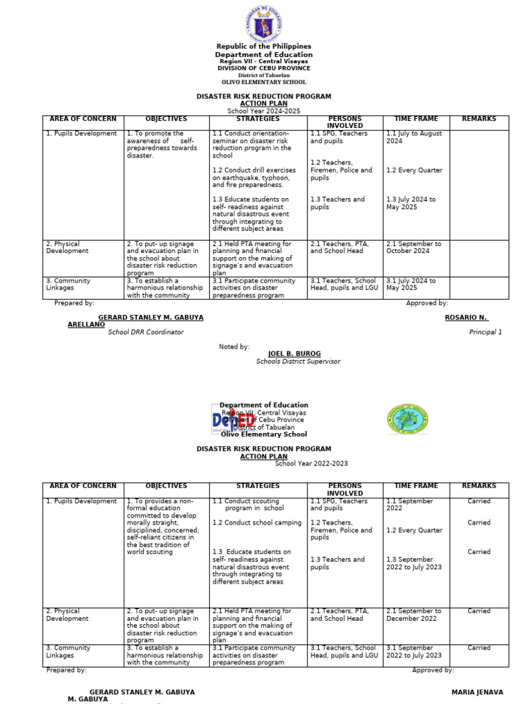 Action Plan Disaster Risk Reduction Program | PDF | Emergency ...