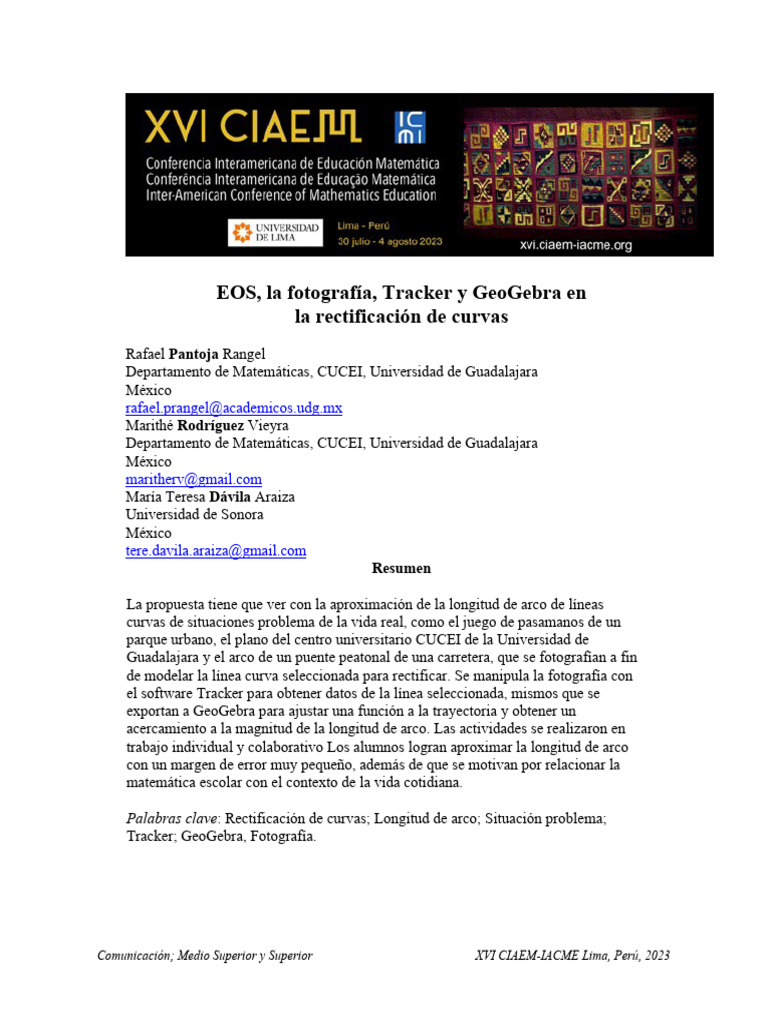 EOS, La Fotografía, Tracker y Geogebra en La Rectificación de Curvas ...