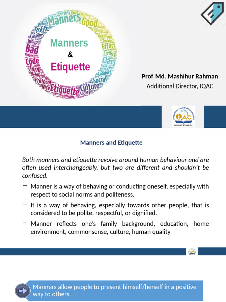 Manners Etiquette MR | PDF | Etiquette | Conversation