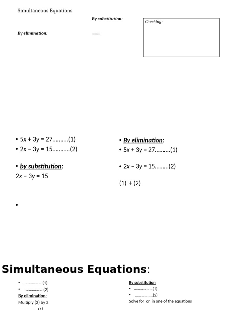 Simultaneous Equations PDF Slides | PDF