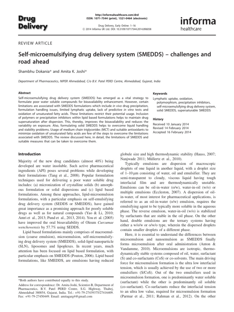 Self-Microemulsifying Drug Delivery System (SMEDDS) - Challenges and ...