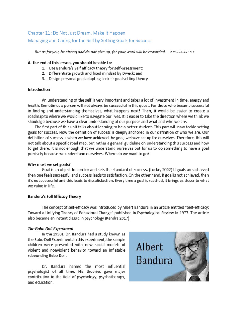Chapter 11 Do Not Just Dream Make It Happen | PDF | Self Efficacy | Goal