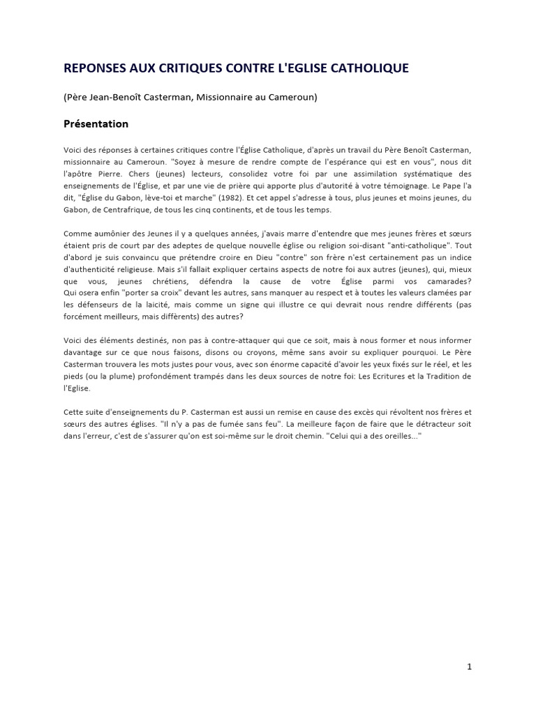 Réponses aux critiques du catholicisme | PDF | Baptisme | Marie, mère ...