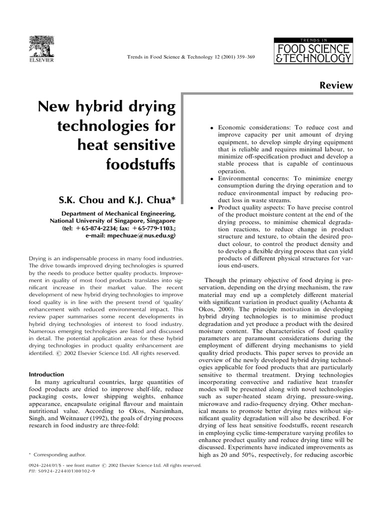 New hybrid drying technologies for heat sensitive foodstuffs | PDF ...