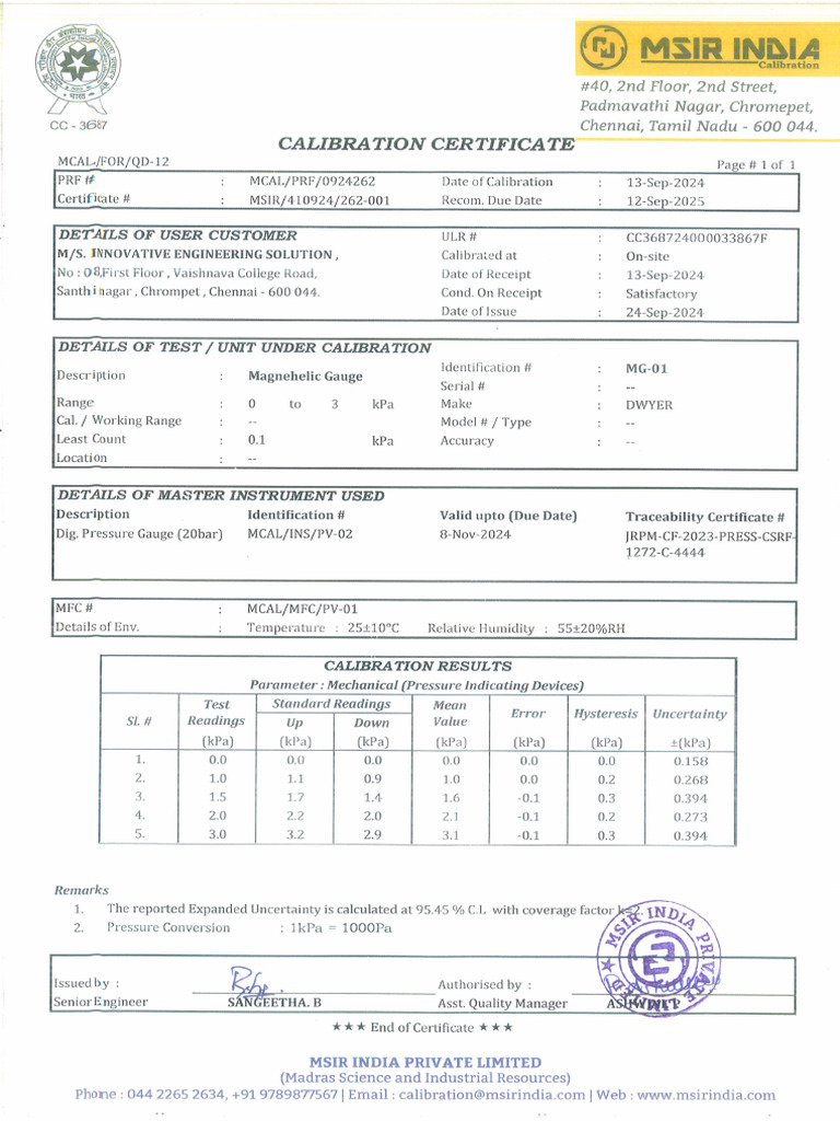 Calibration DP Machine No-266 | PDF