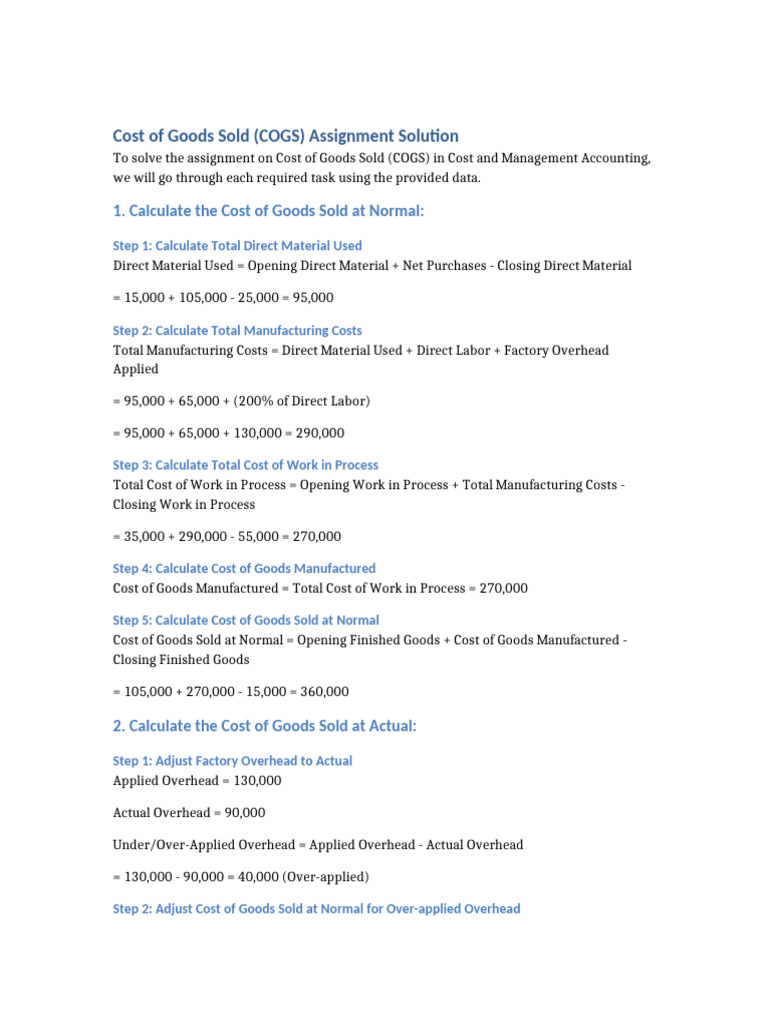 COGS Assignment Solution | PDF