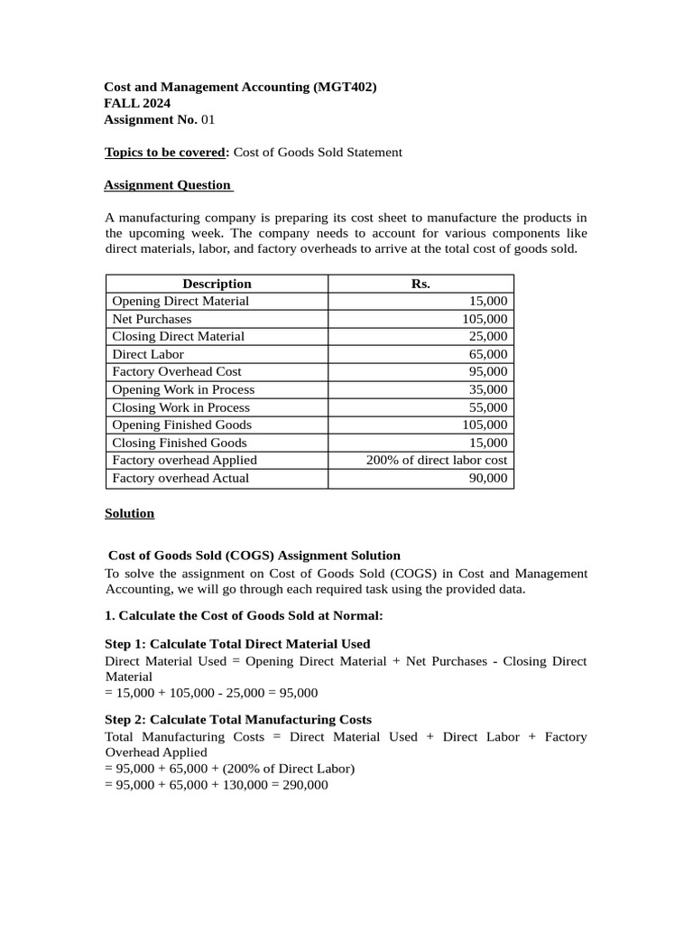 Assignment 01 | PDF | Cost Of Goods Sold | Financial Economics Assignment 01 | PDF | Cost Of Goods Sold | Financial Economics