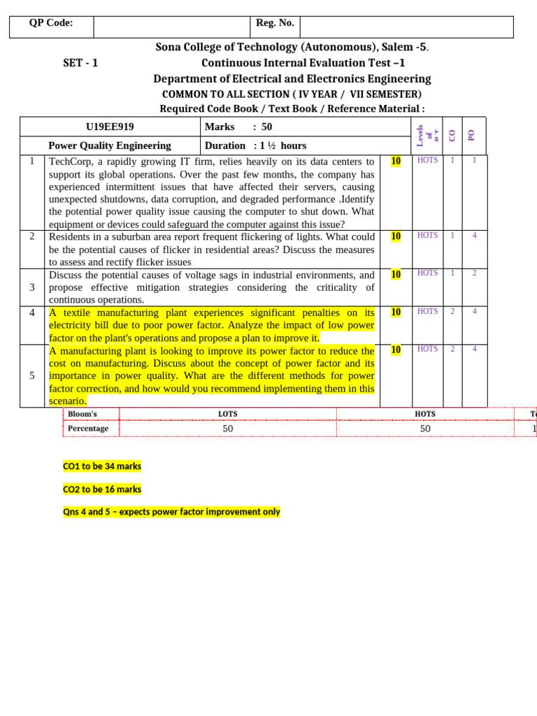 PQE CIE 1 SET 1 | PDF | Electricity | Electrical Engineering