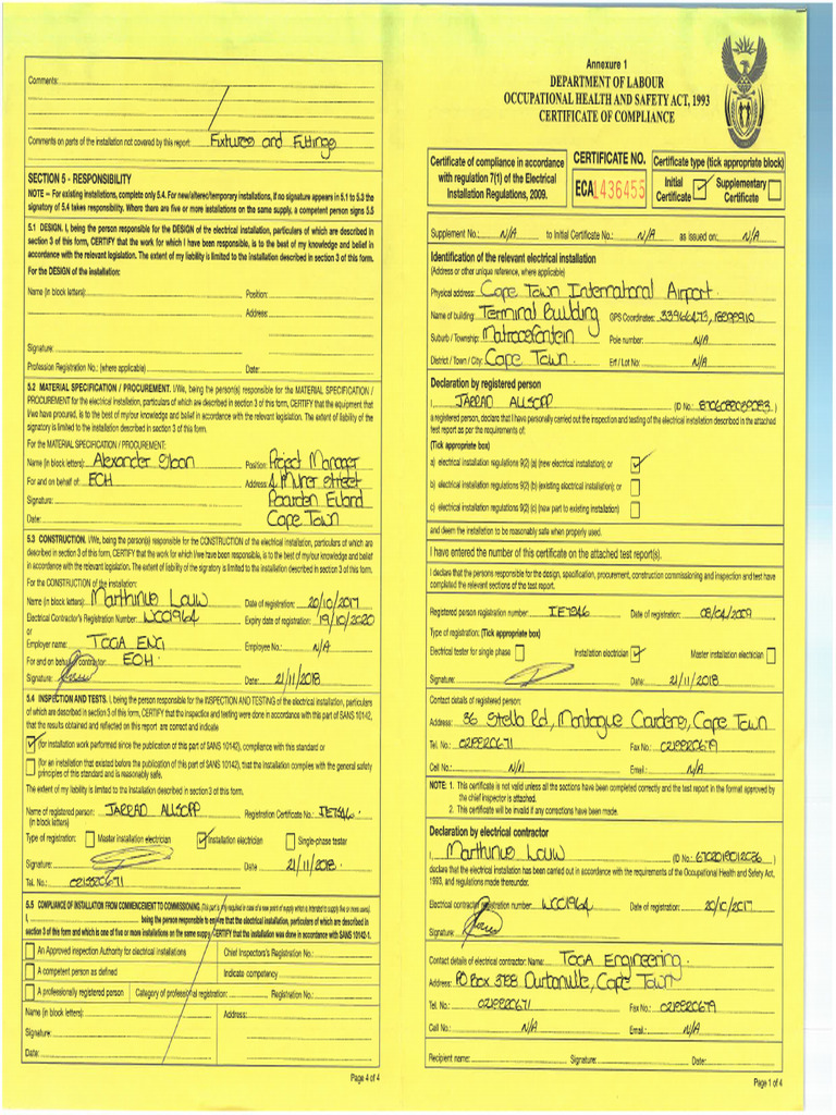 Electrical COC - SDB-1 | PDF