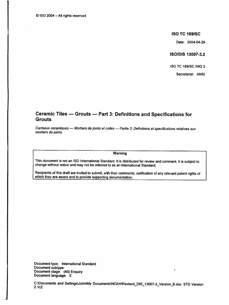 ISO 13007-3.2 Ceramic Tiles - Grouts - Part 3 Definitions and ...