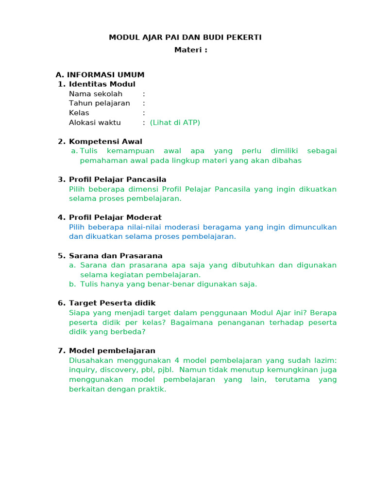 Template Modul Ajar | PDF