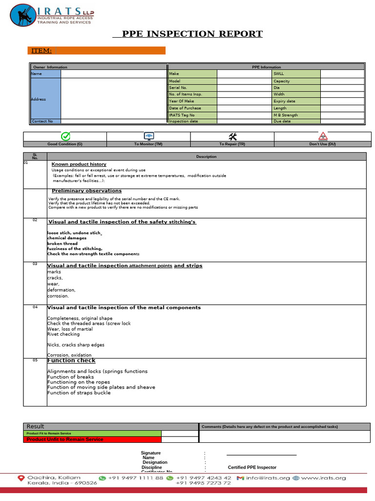PPE Inspection Form - Harness (3) (4) | PDF | Materials
