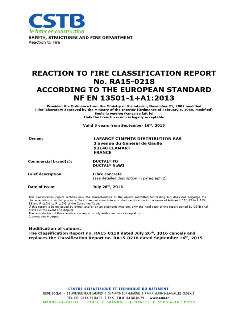 RA15-0218 Reaction To Fire Classification Report | PDF