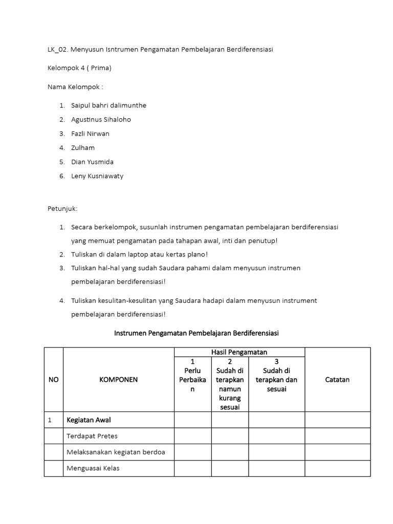 LK - 02. Menyusun Instrumen Pembelajaran Berdiferensiasi-2 | PDF