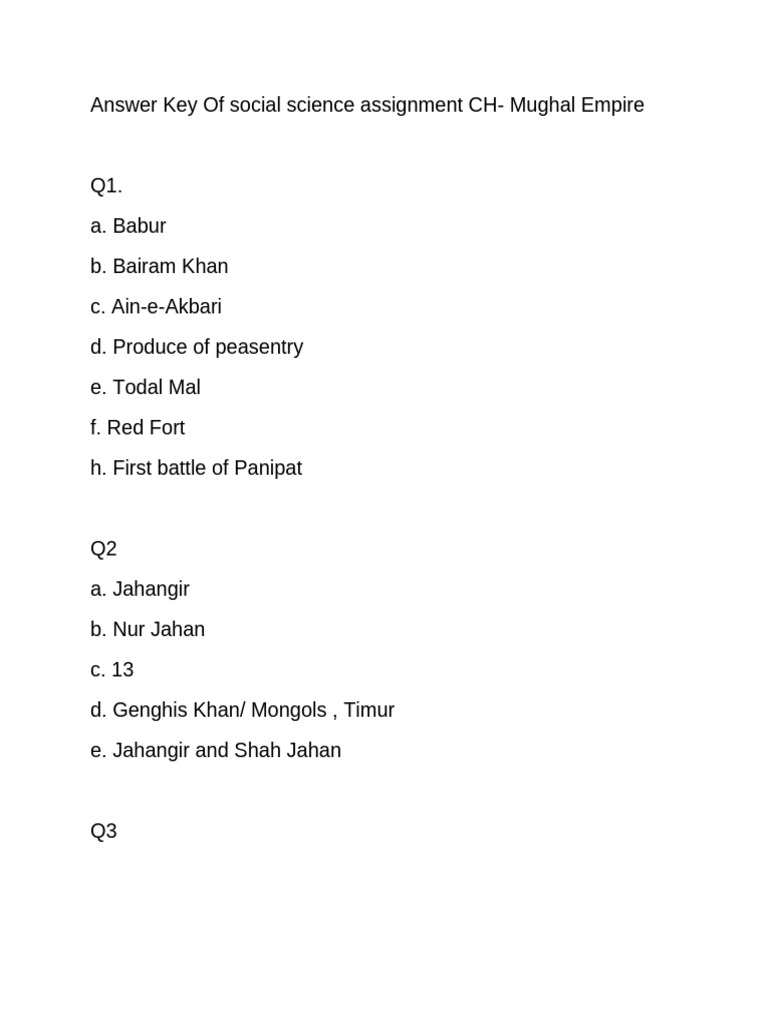 Answer Key of Social Science Assignment CH | PDF
