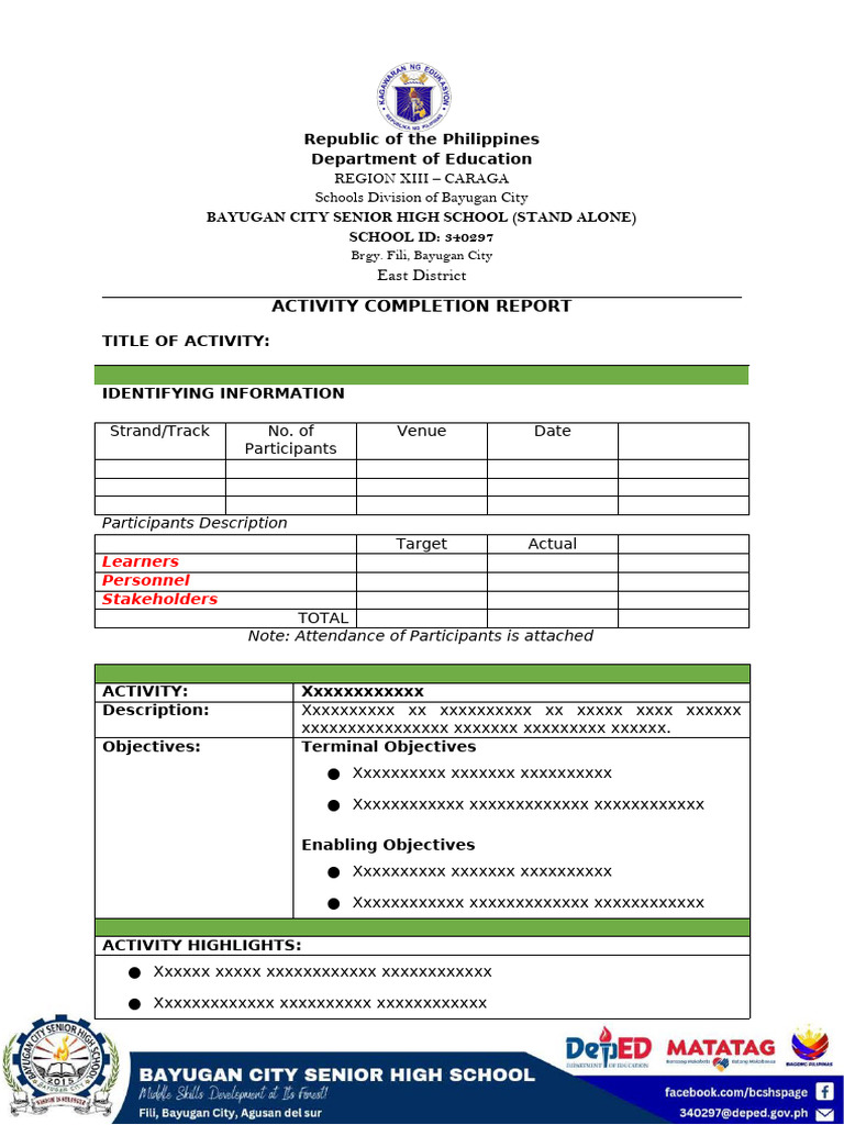 Revised ACTIVITY-COMPLETION TEMPLATE | PDF