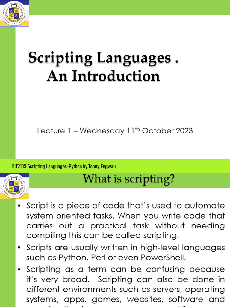 Bit2105 Slpy Lecture 1 Introduction To Scripting Languages 2 Pdf Scripting Language