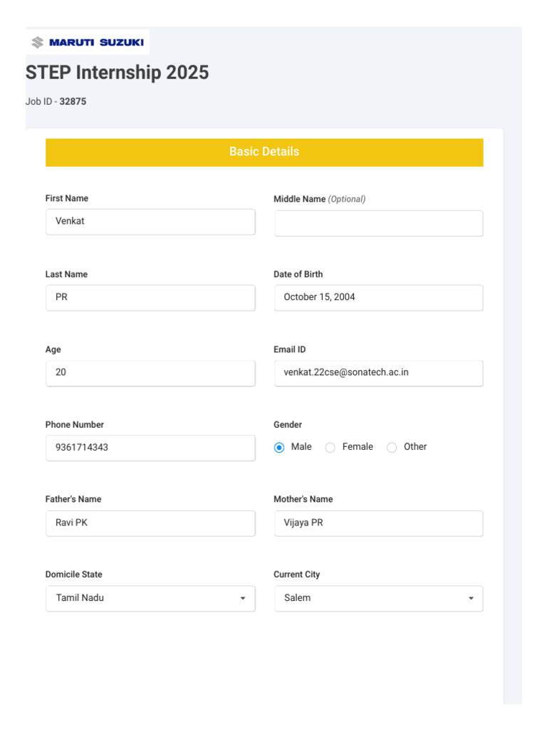 Apply For STEP Internship 2025 at Maruti Suzuki India Limited | PDF