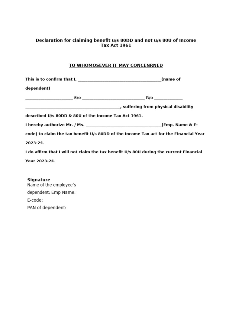 02. Declaration for Section 80DD | PDF