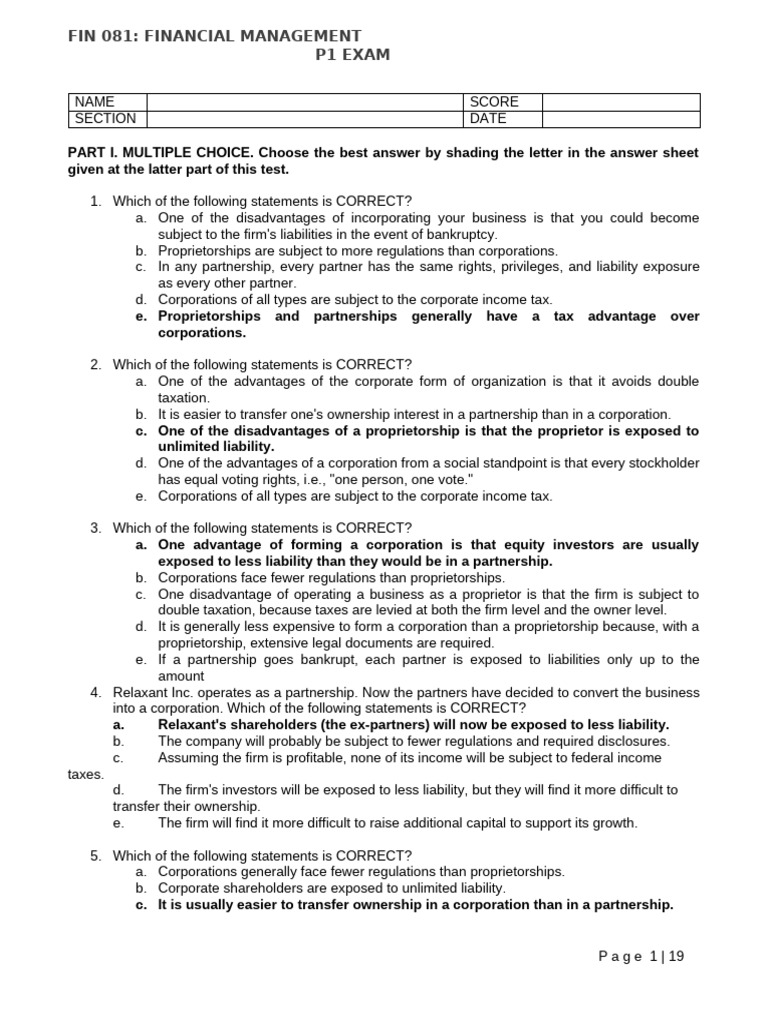 FIN-081-P1-EXAM | PDF | Forecasting | Balance Sheet