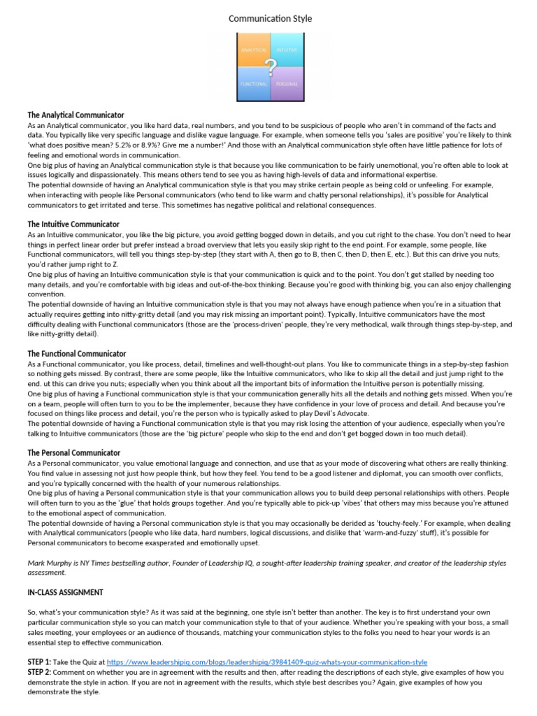 Understanding Communication Styles | PDF | Communication | Cognitive ...
