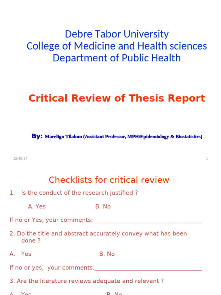 Lecture 8 Critical Review of Thesis Report | PDF