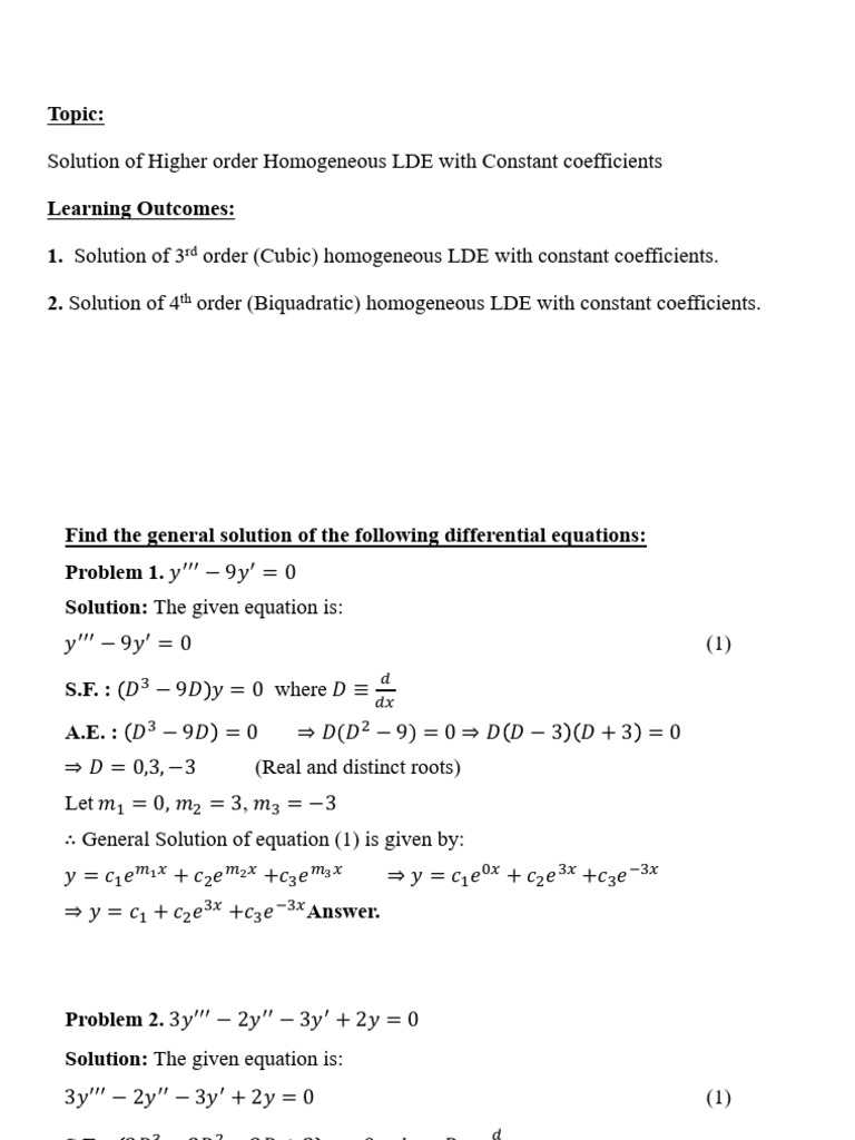 Unit2-5 Solution of Higher Order Homogeneous LDE With Constant Coefficients I | PDF ...
