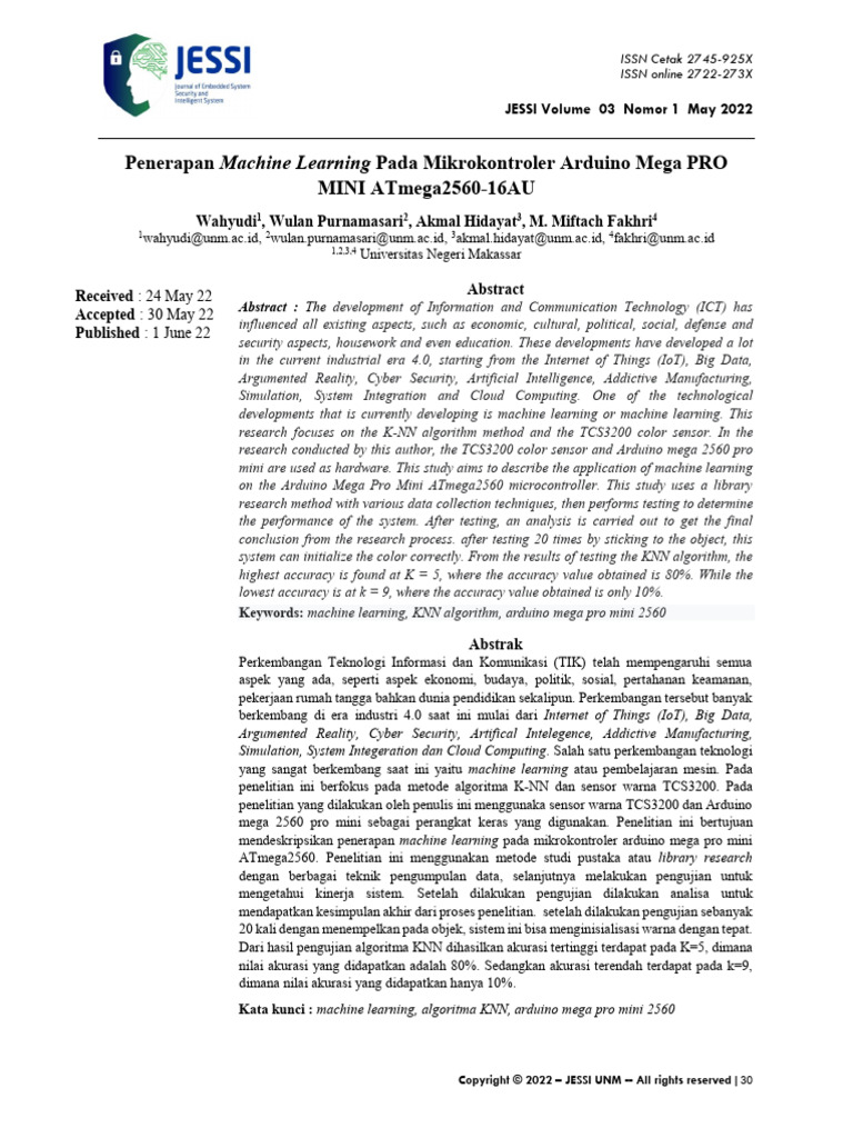 Penerapan Machine Learning Pada Mikrokontroler Arduino Mega | PDF