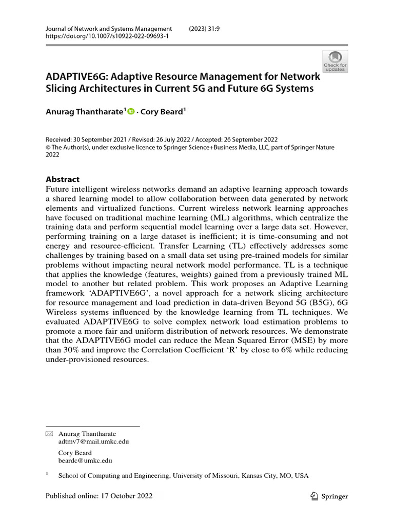 ADAPTIVE6G - Adaptive Resource Management For Network Slicing Architectures in Current 5G and ...