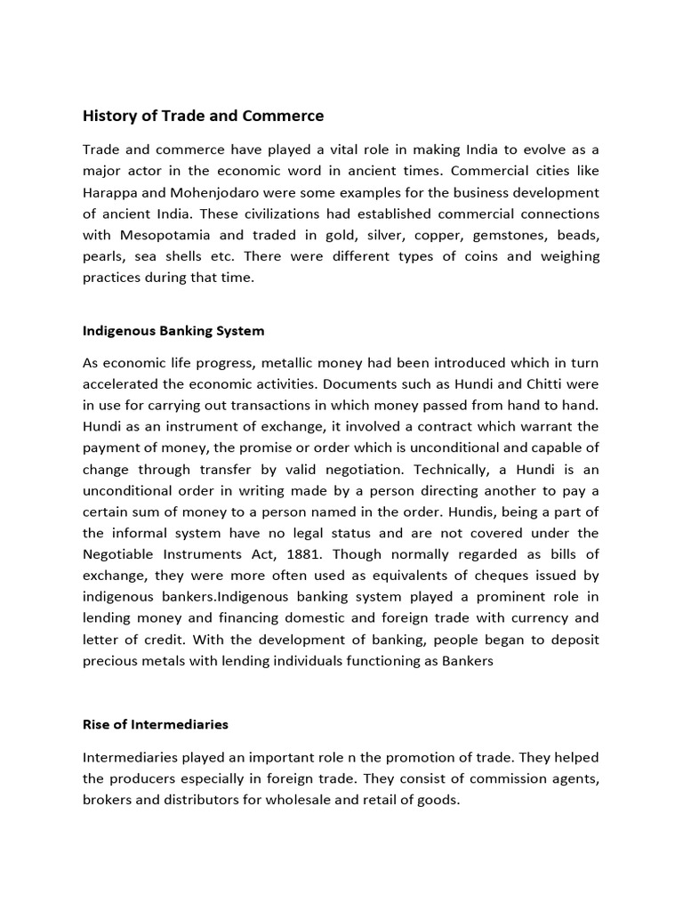 History of Trade and Commerce: Indigenous Banking System | PDF | Money ...