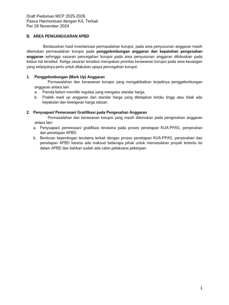 MCP 2025-2026 - Area Penganggaran APBD | PDF