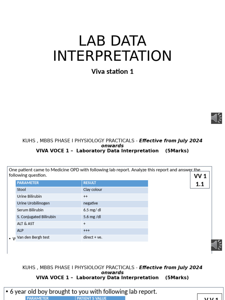 VIVA VOCE 1 – Laboratory Data Interpretation | PDF | Medical ...