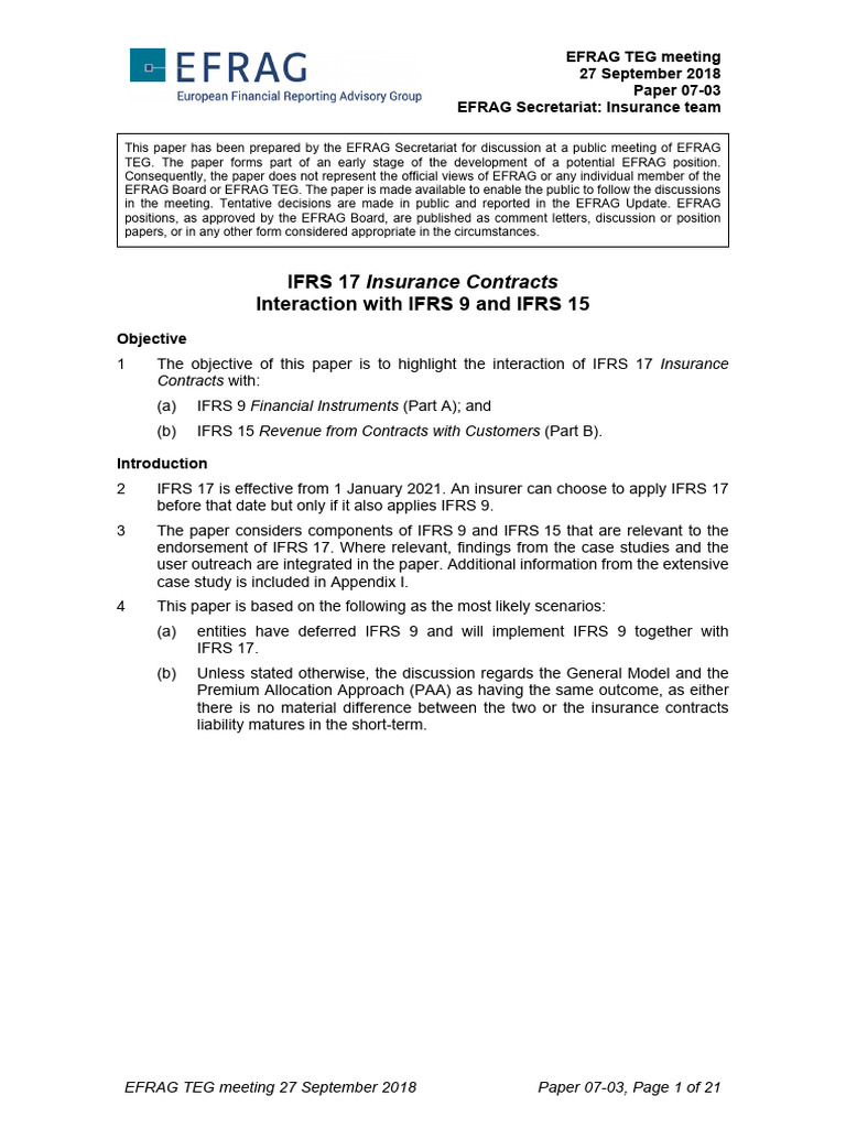 07-03 Interaction of IFRS 17 With IFRS 9 and IFRS 15 - EFRAG TEG 18-09 ...