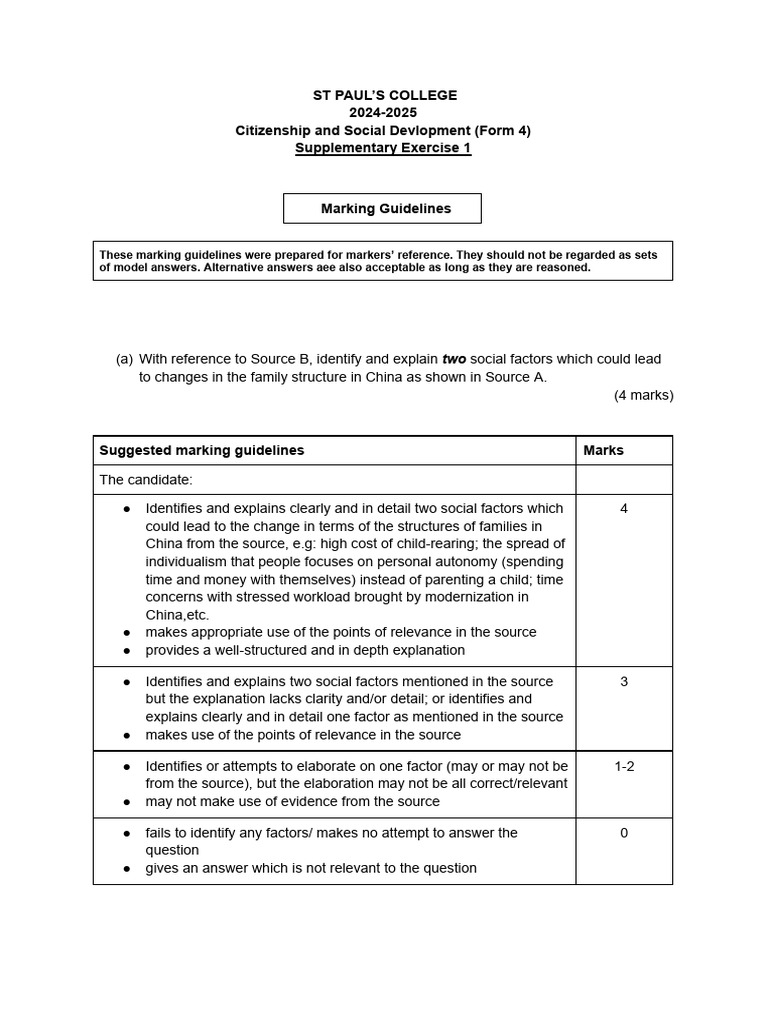 Marking Scheme CS Supplementary Exercise 1 | PDF | Parenting | Liberal ...