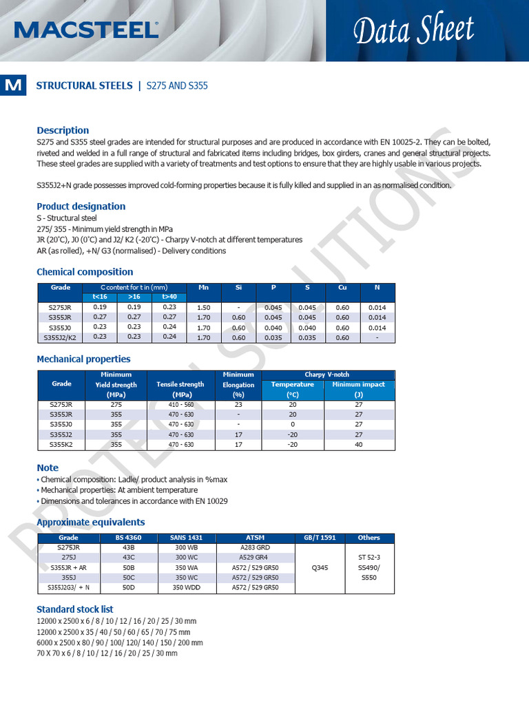 S275-S355-data-sheet-2024 | PDF | Structural Steel | Secondary Sector ...