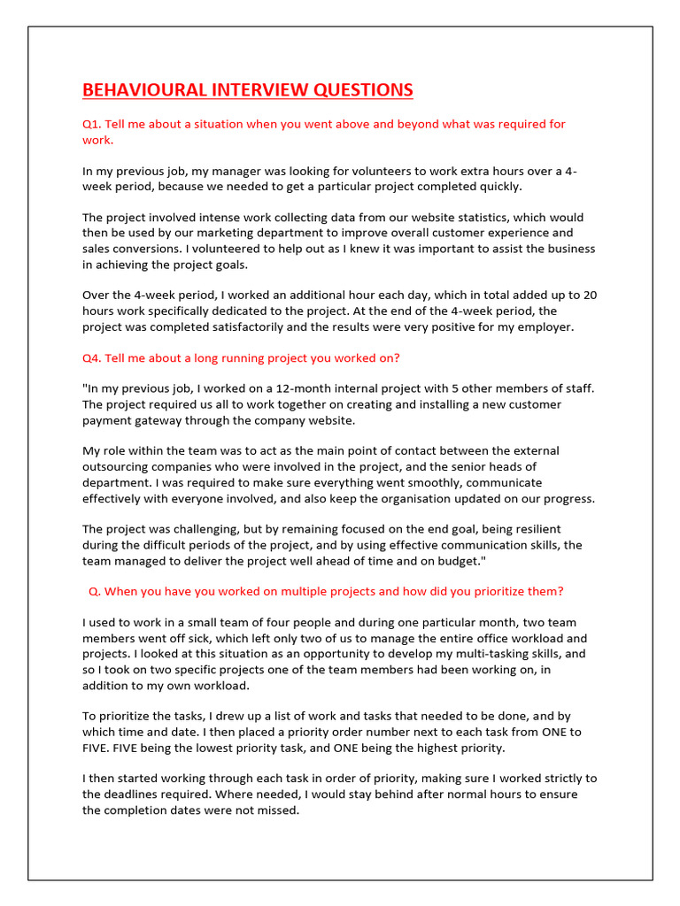 Behavioral Interview Questions Guide | PDF