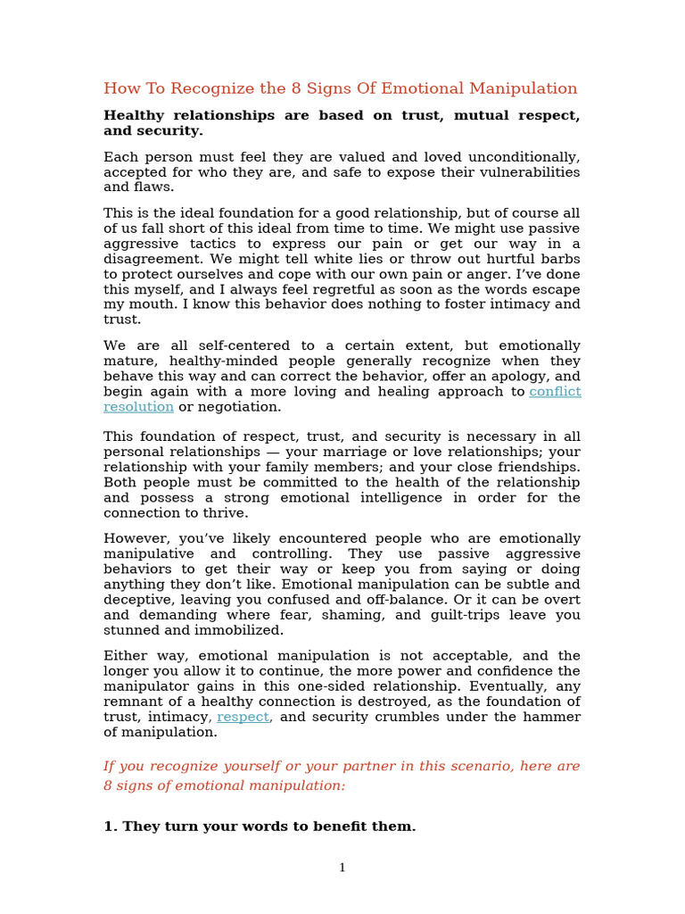 How To Recognize The 8 Signs of Emotional Manipulation | PDF | Anger ...