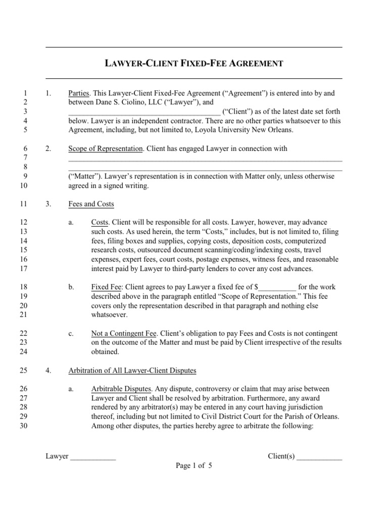 Lawyer-Client Fixed-Fee Agreement | PDF | Arbitration | Lawsuit